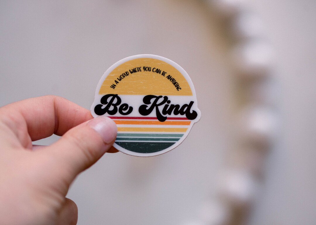 Be Kind Sticker, Circle Shaped Label, Retro Sticker, Laptop Sticker ...