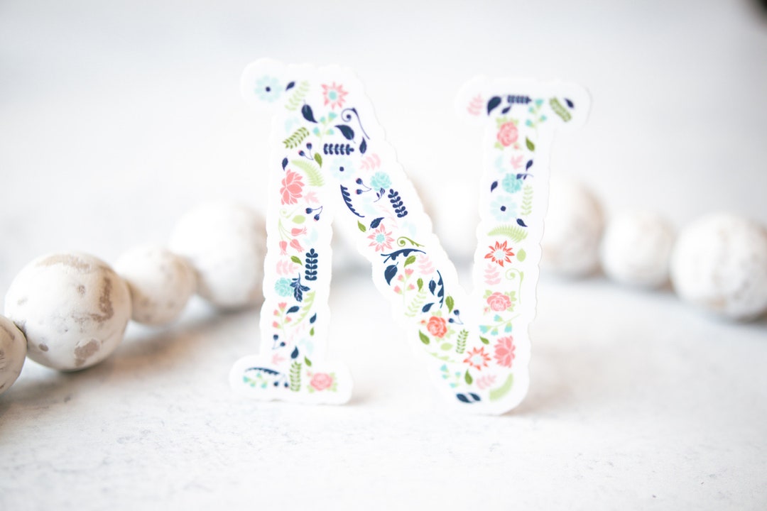 Floral Vinyl Letter N, Monogram Planner Sticker, Alphabet Sticker ...