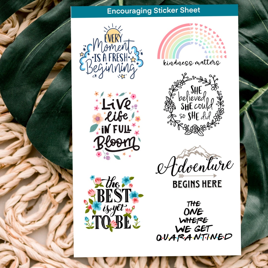 Motivational Sticker Set of 7, Sticker Decal Sheet, Encouragement ...