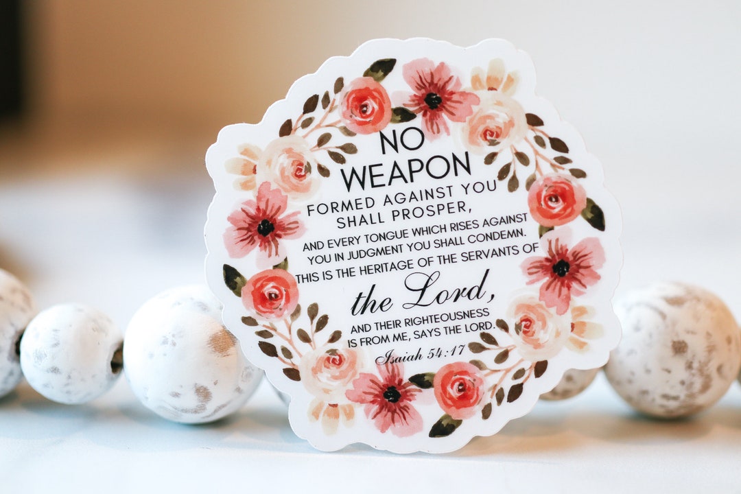 Isaiah 54:17, Clear Floral, Jesus Decal, Die Cut Label, Christian Decal ...