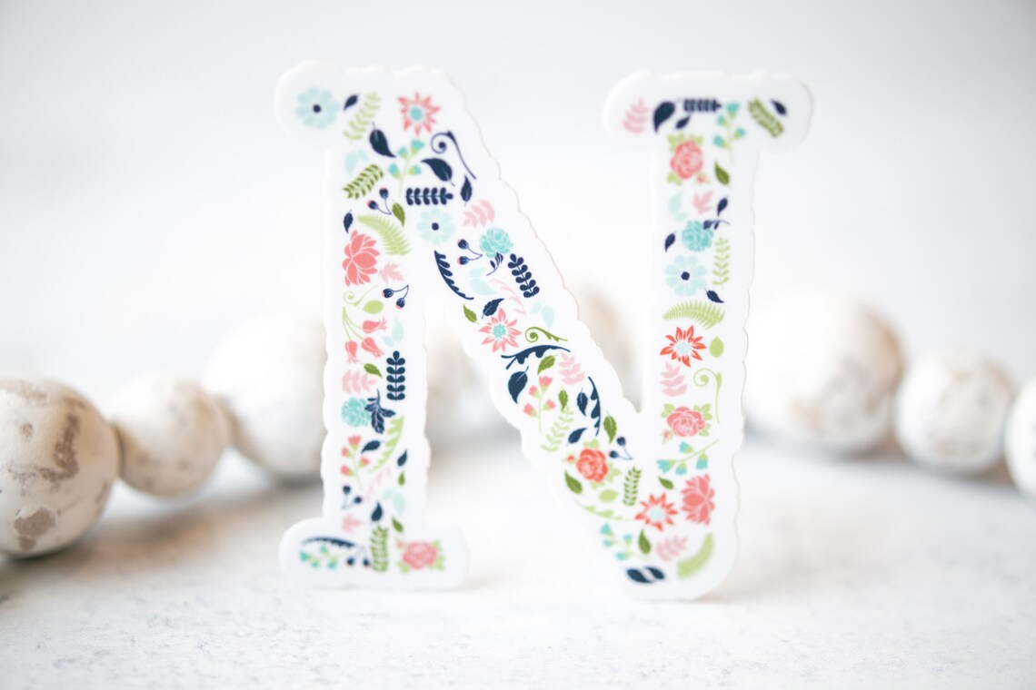 Floral Vinyl Letter N, Monogram Planner Sticker, Alphabet Sticker ...