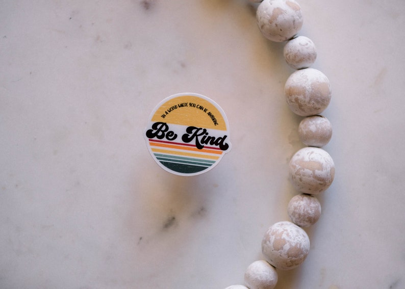 Be Kind Sticker, Circle Shaped Label, Retro Sticker, Laptop Sticker ...