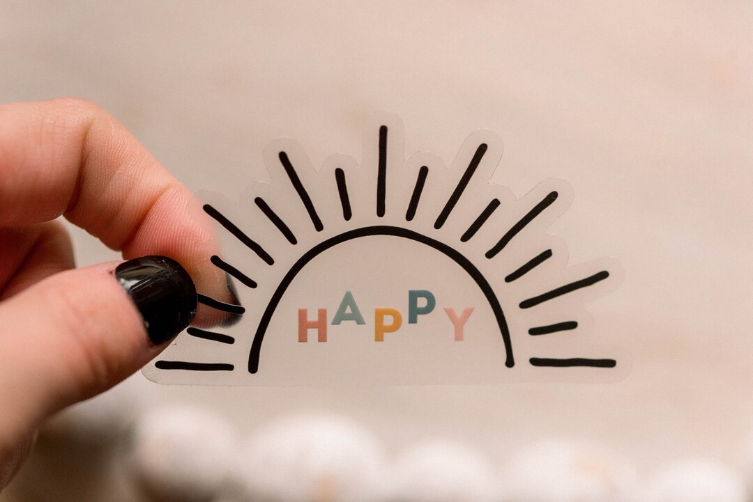 Happy Decal, Clear Label, Happy Sun Sticker, Die Cut Decal, Laptop ...