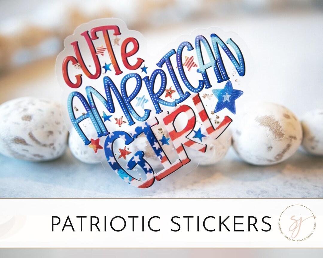 Cute American Girl Sticker, USA Holiday Sticker, USA Flag Label ...