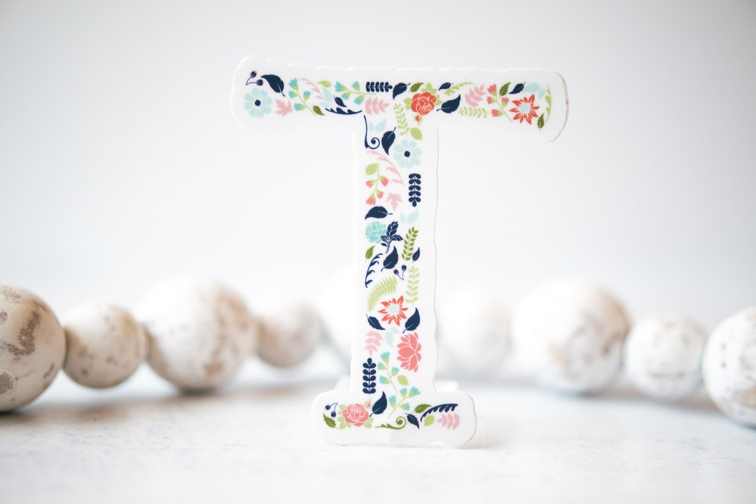 Vinyl Letter "t" Sticker, Floral Monogram Sticker, Alphabet Decal, Name ...