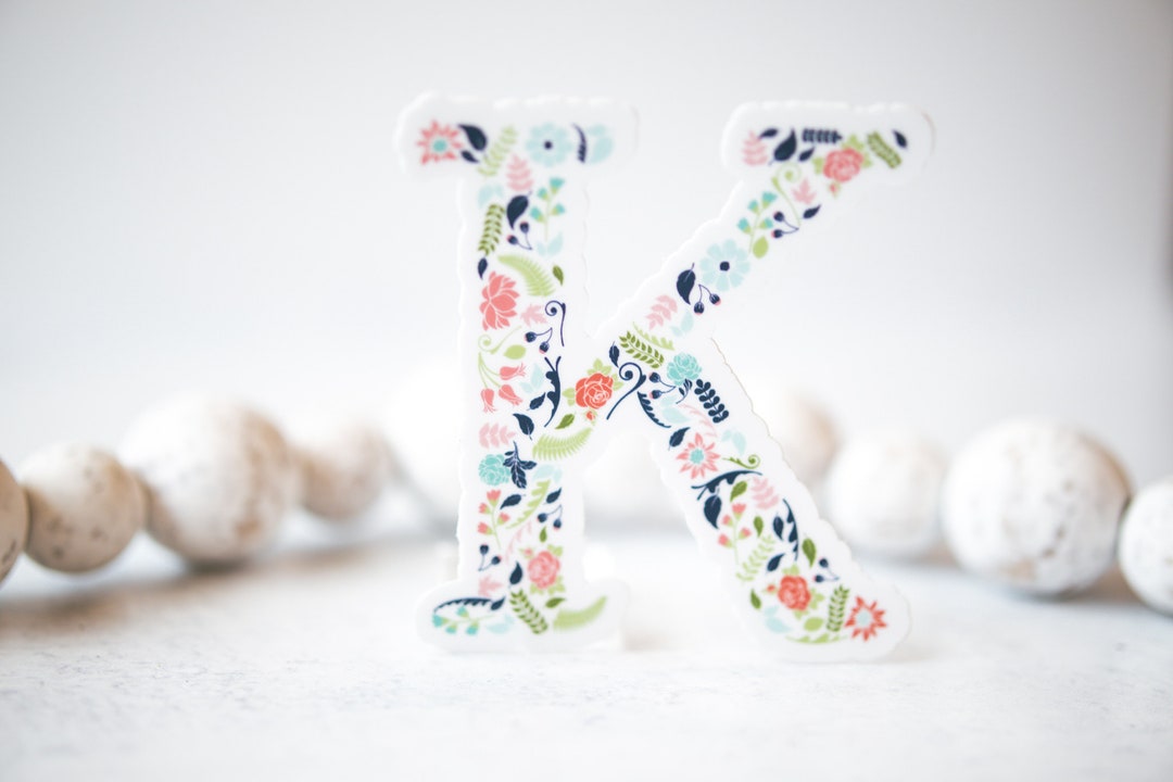 Letter "k" Monogram Sticker, Floral Sticker, Name Decal, Laptop Latter ...
