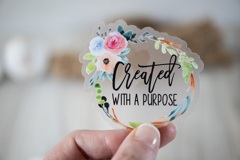 Floral Christian Sticker: 'created With A Purpose' Waterproof Decal - Etsy