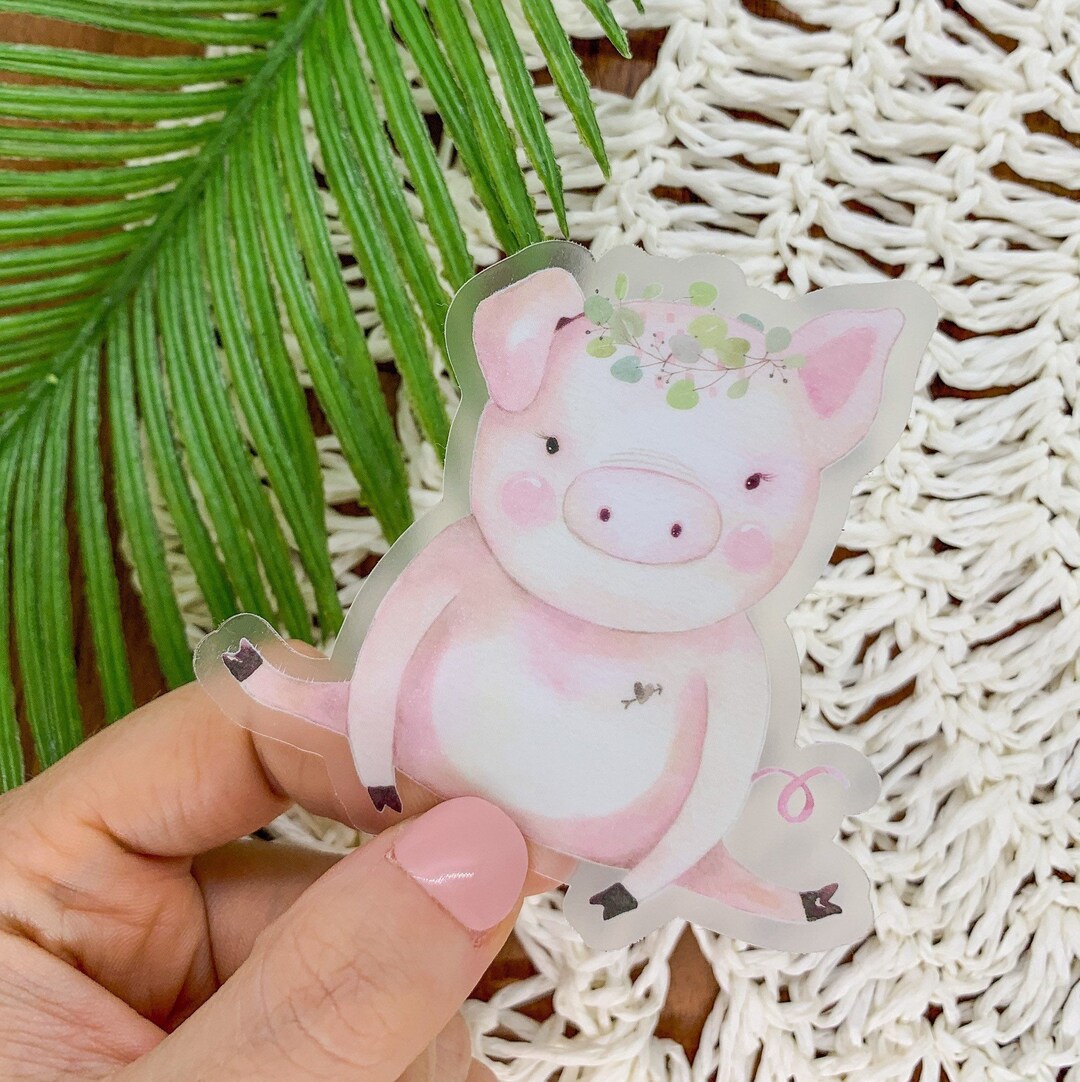 Pig Sticker, Die Cut Label, Piggy Decal, Pig With Wreath Sticker, Cute ...
