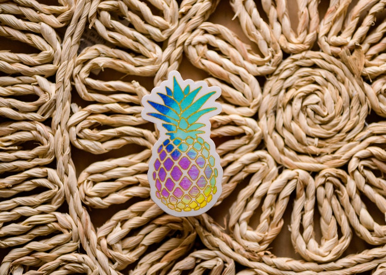 Pineapple Decal, Rainbow Sticker, Die Cut Label, Pineapple Car Decal ...