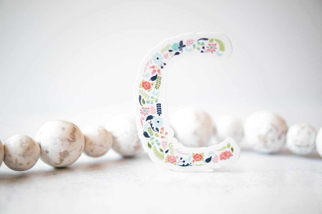 Initial C Sticker, Floral World Label, Letter C Decal, Floral Font ...