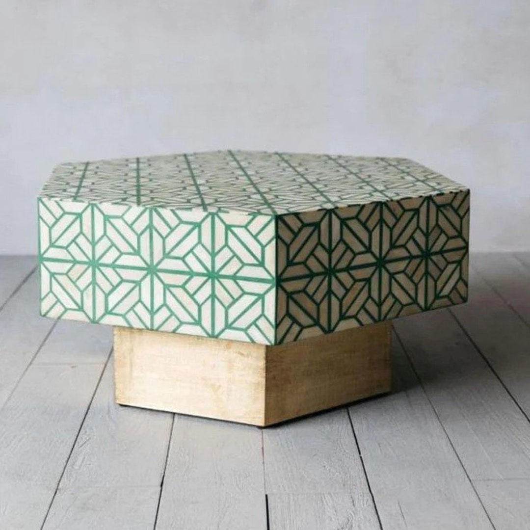 Hexagonal Bone Inlay Coffee Table Green - Etsy