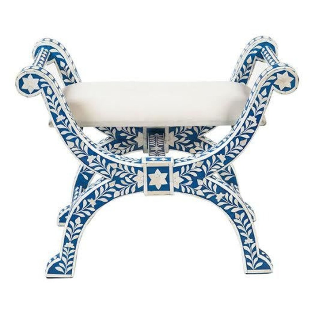 Bone Inlay Stool in Blue - Etsy