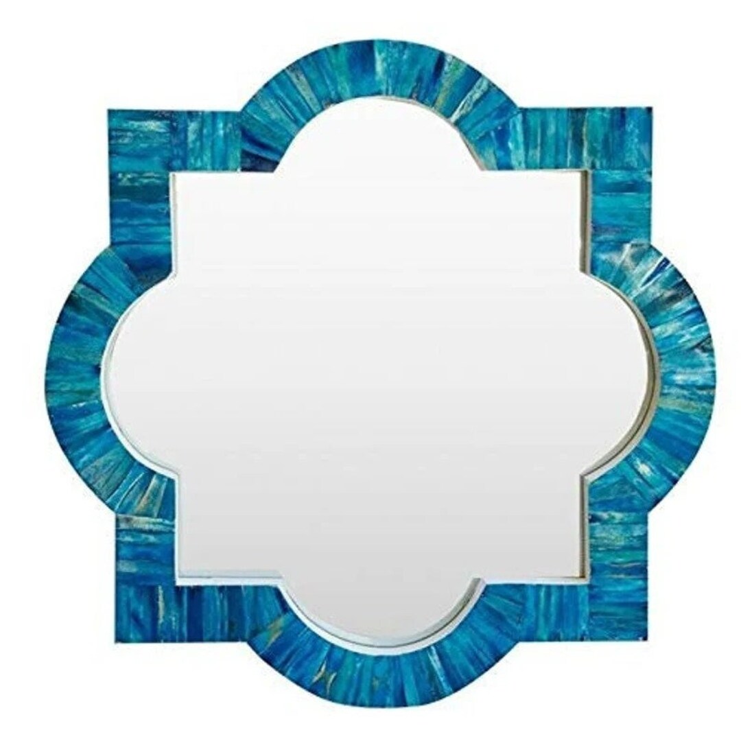 Bone Inlay Mirror Frame Blue Geometric Pattern - Etsy