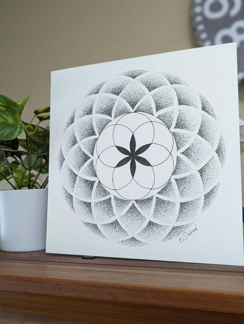 Sacred Geometry Digital Art Print - Seed of Life Mandala, Hand Drawn ...