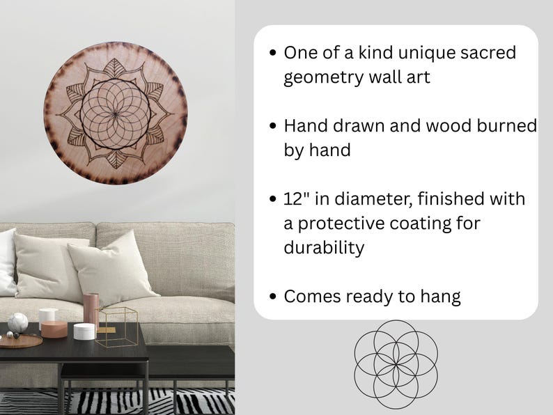 Torus Mandala Wood Art - Sacred Geometry Pyrography | Hand Burned ...