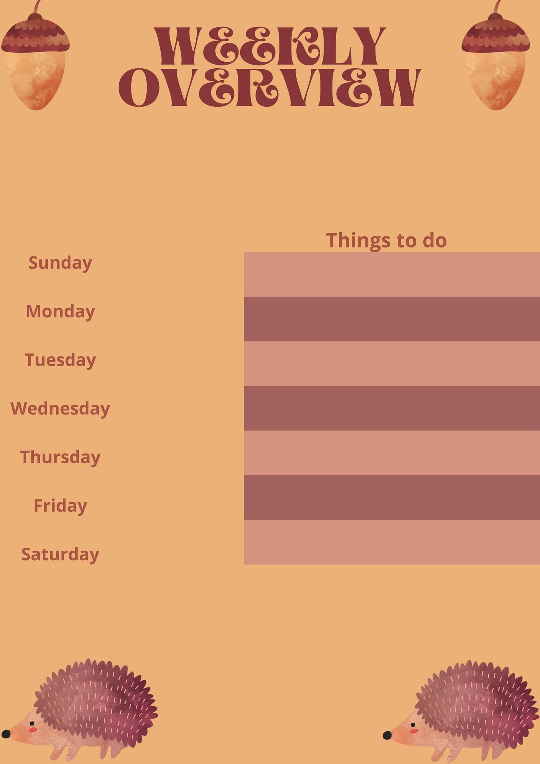 Simple Weekly Overview: Fall Themed - Etsy