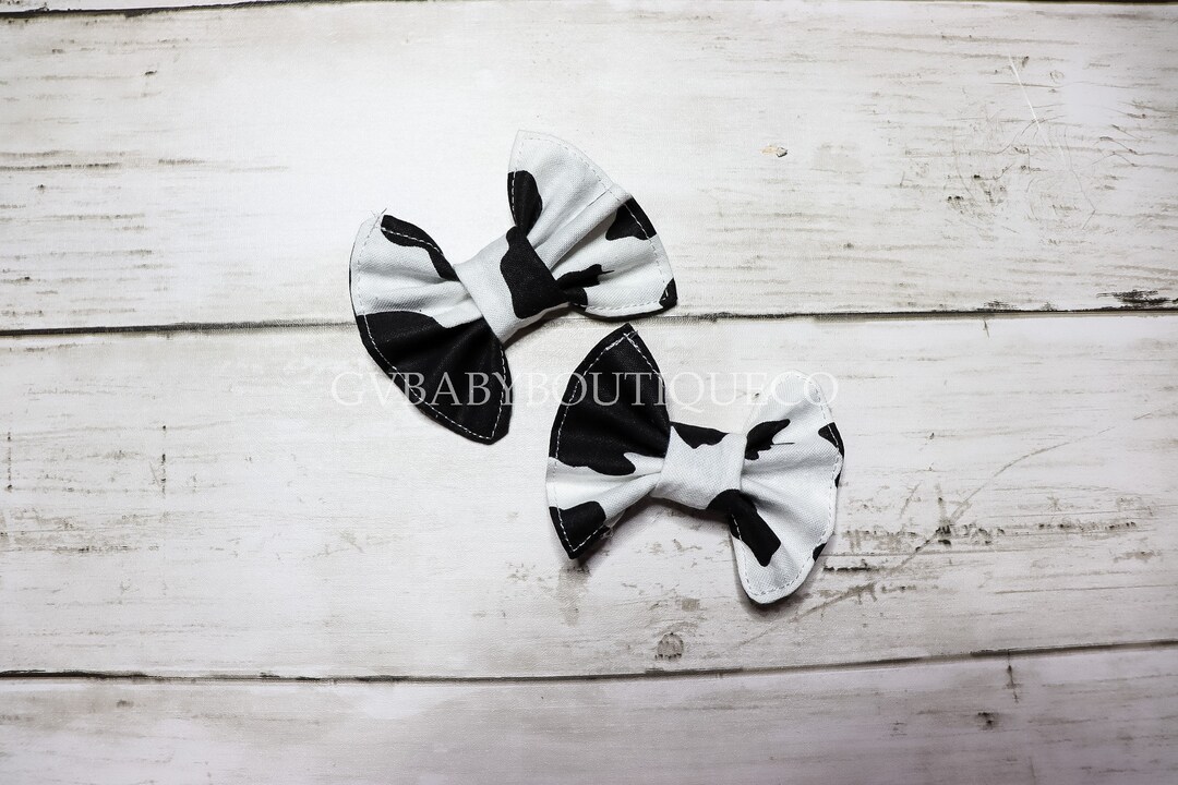 Black and White Cow Print Piggy Tail Bows, Cow Print Pig Tail Clip Bows ...