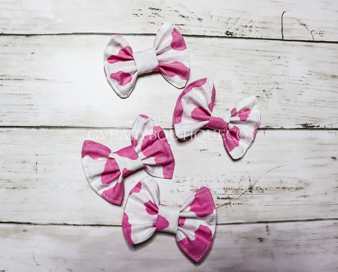 Pink and White Cow Print Piggy Tail Bows, Cow Print Pig Tail Clip Bows ...