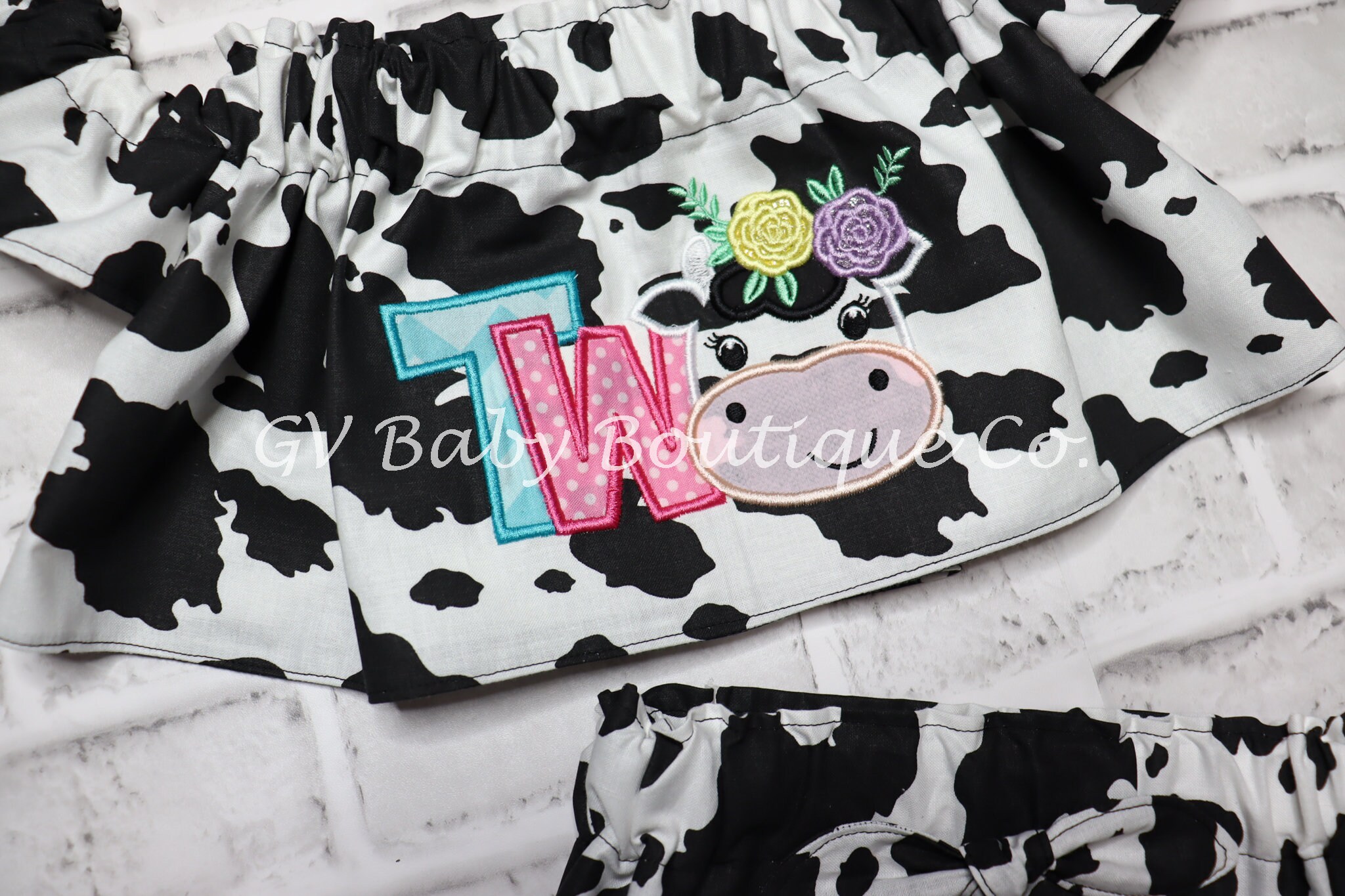 Cow Print Girls Second Birthday Embroidered Toddler off the - Etsy