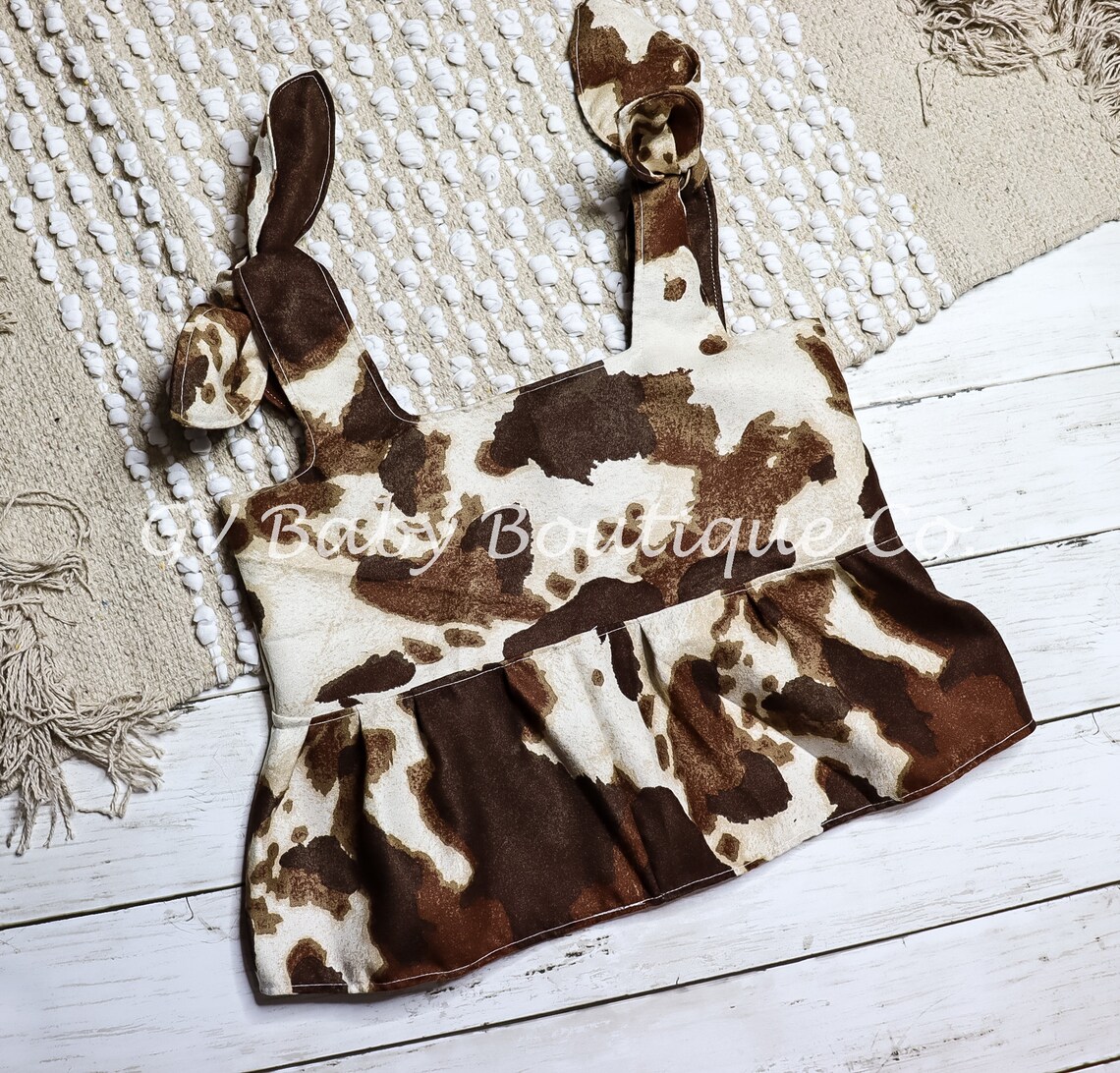 Brown Cow Print Ruffle Tank Top Girls Baby Toddler Youth - Etsy