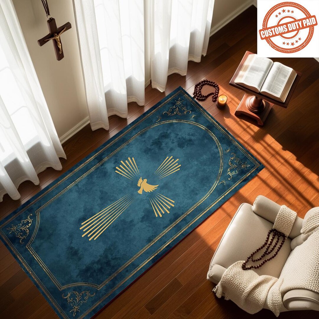 Catholic Prayer Rug, Holy Spirit Dove Design, Velvet Christian Knee Mat ...