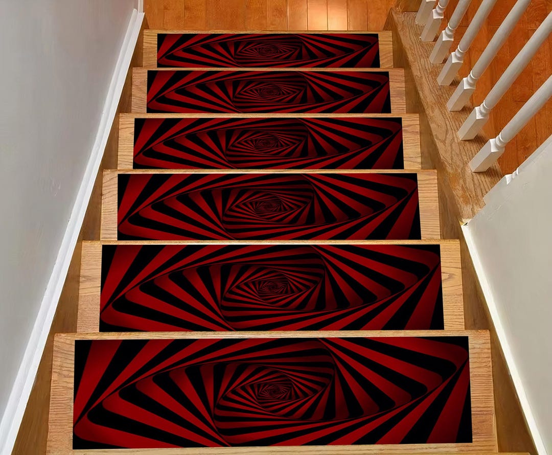 Red 3D Optical Illusion Stair Treads: Non-slip Geometric Rug - Etsy