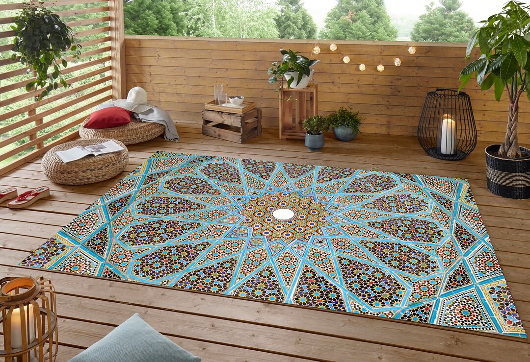 Tile Pattern Rug, Mosaic Pattern Outdoor Rug, Tile Art Pattern Rug, Outdoor Rug, Garden Rug ...