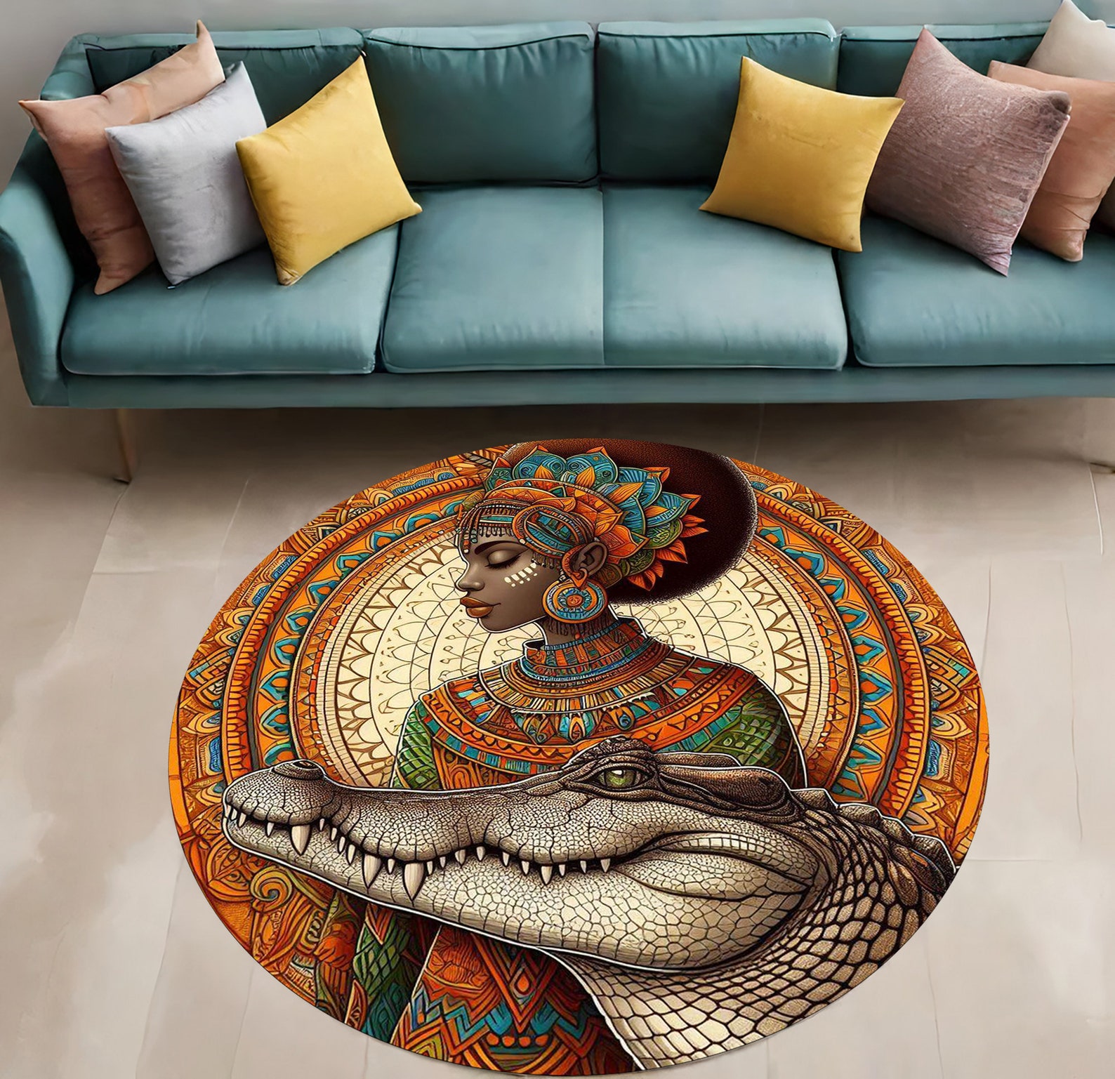 African Rug, Crocodile Rug, African Woman Rug, Multicolor Rug, Black ...