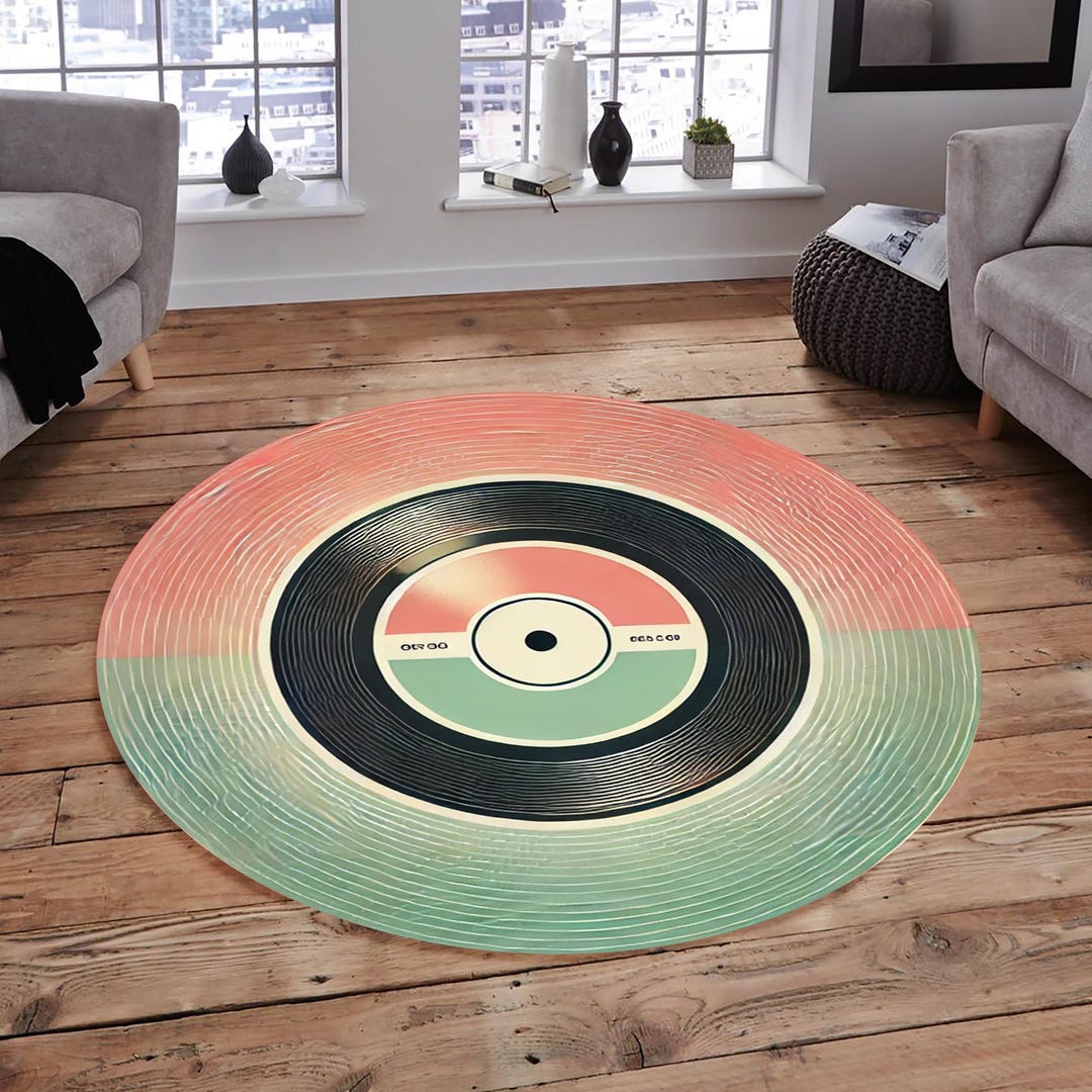 Record Rug, Vinyl Record Rug, Pastel Round Rug, Retro Style Mat ...