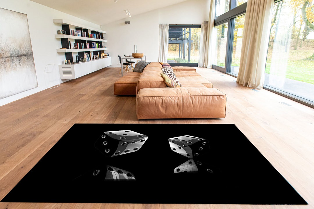 3D Dice Rug, Black Rug, Black Dice Rug, 3D Printed Rug, Living Room Rug ...