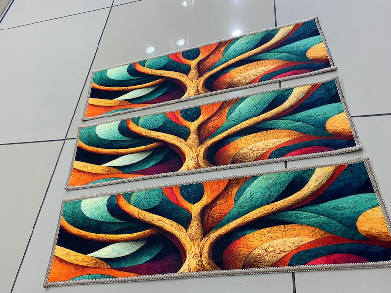 Abstract Stair Tread, Colorful Non-slip Stair Mat, Modern Stair Rugs ...