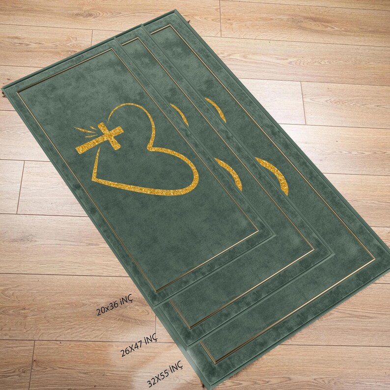 Jade Green Christian Prayer Mat, Soft Velvet Jerusalem Cross Kneeling ...