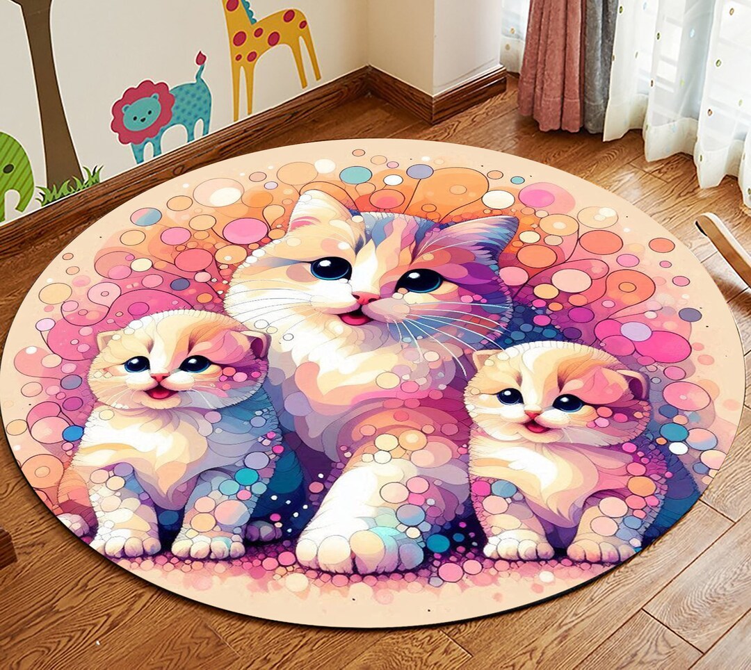 Cute Cat Family Area Rug, Art Colorful Area Rug, Cats Decorative Area ...