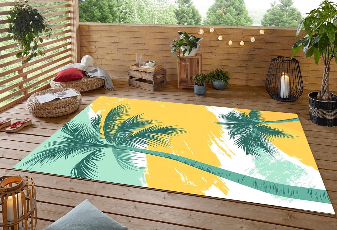 Waterproof Design Outdoor Rug, Palm Outdoor Rug, Hawaii Themed, Patio ...