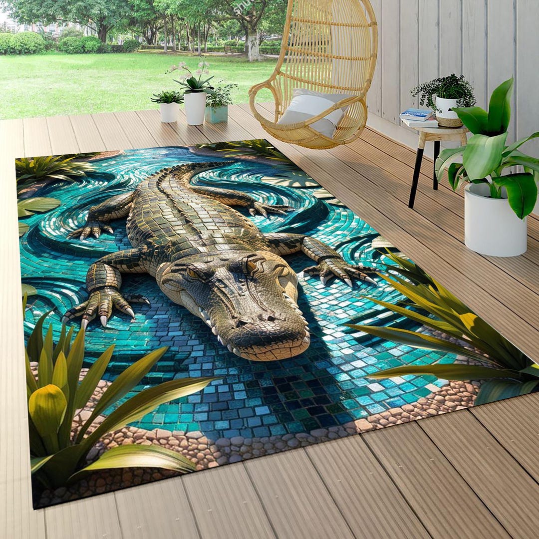 Crocodile Pattern Rug, Alligator Outdoor Rug, Crocodile Art Pattern Rug ...