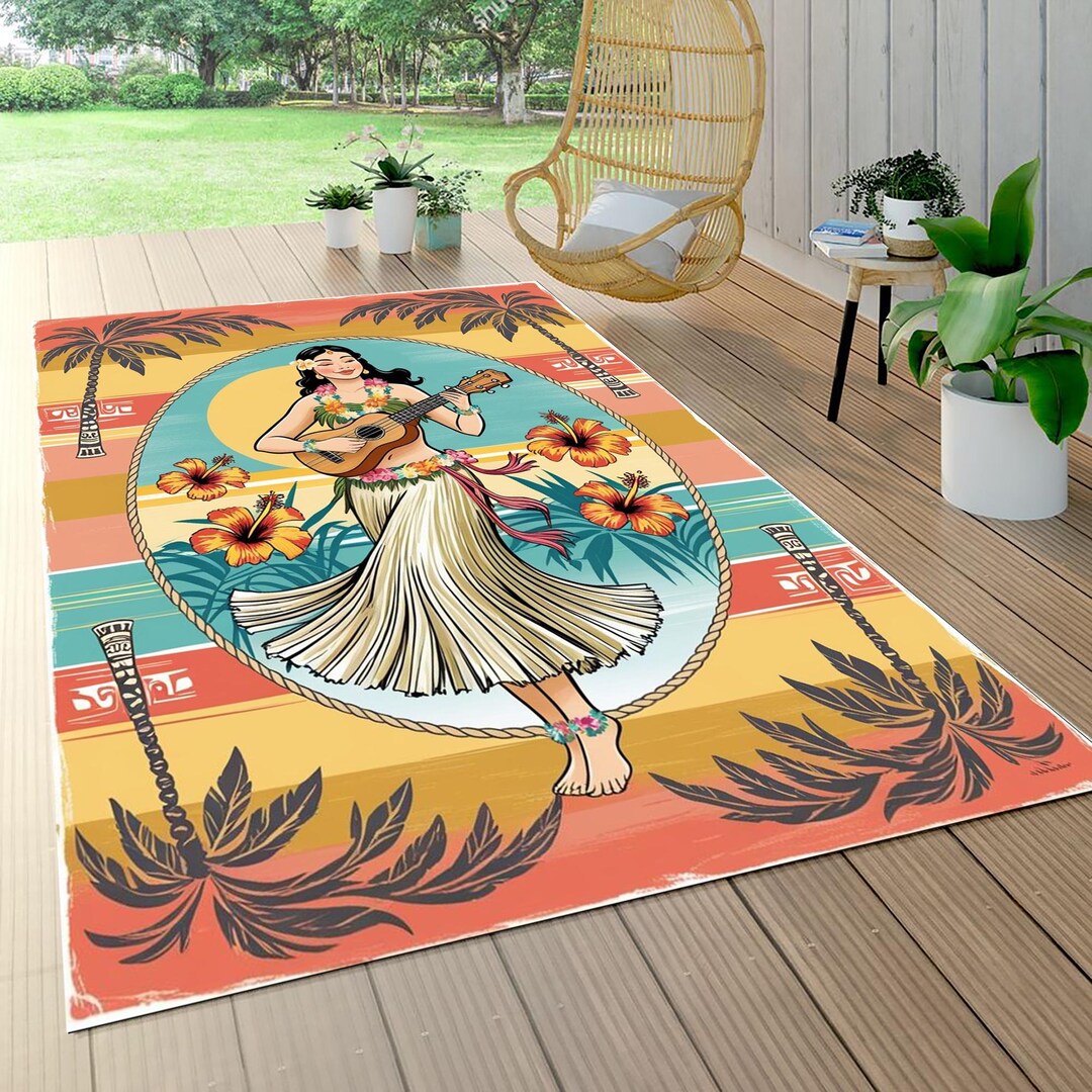 Garden Rug, Hula Girl, Hawaiian Motif Rug, Hula Dance Rug,outdoor Rug ...