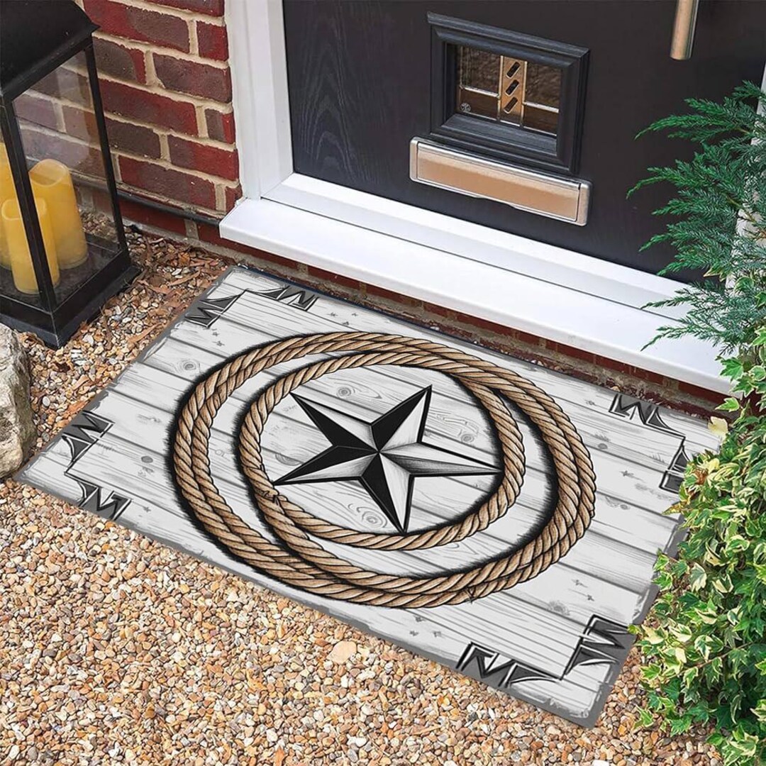 Cowboy Star and Rope Patterned Wooden Doormat, Western Doormat, Texas ...