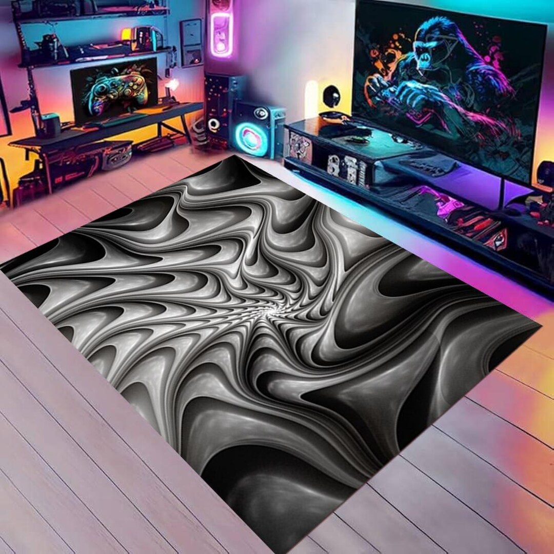 Wave Rug, 3D Wave Pattern Rug, Black and White Art Rug, for Abstract ...