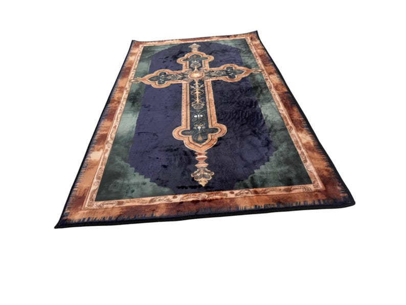 Jade Green Christian Prayer Mat, Soft Velvet Jerusalem Cross Kneeling ...