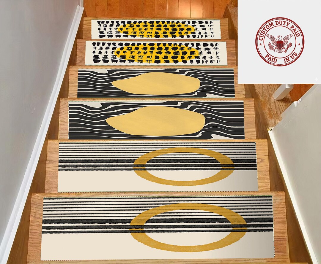 Fall Stair Treads Yellow Black Geometric Stair Rugs, Non-slip Step Mats ...