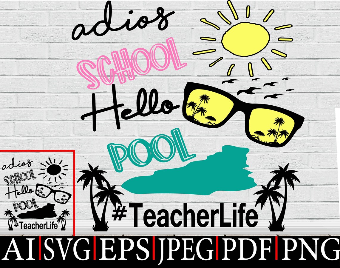 Adios School Hello Pool Svg Cool Flamingo Svg Pngteacherlife | Etsy