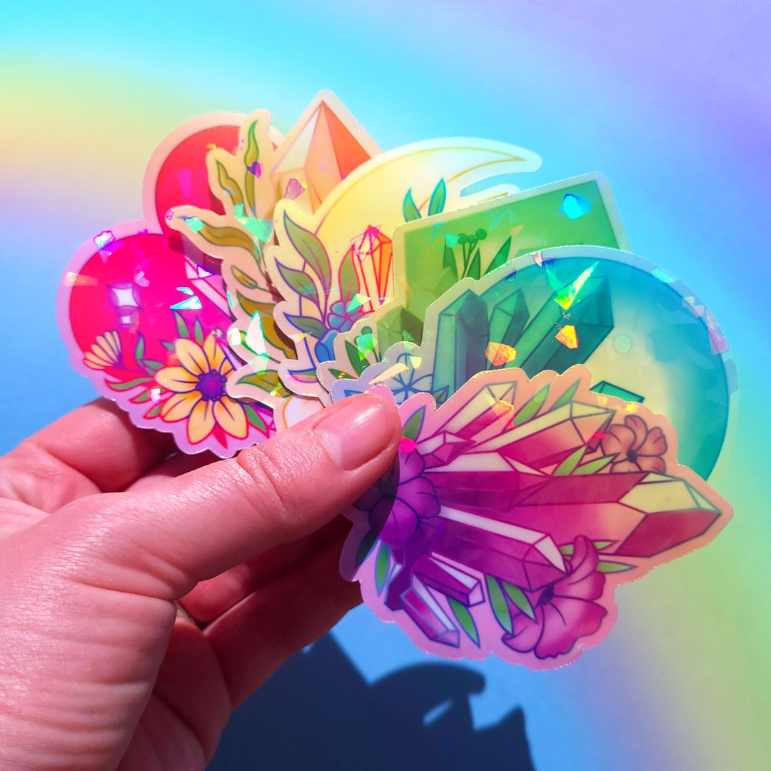Rainbow Holographic Crystal Sticker Pack, 6 Waterproof Vinyl Stickers ...
