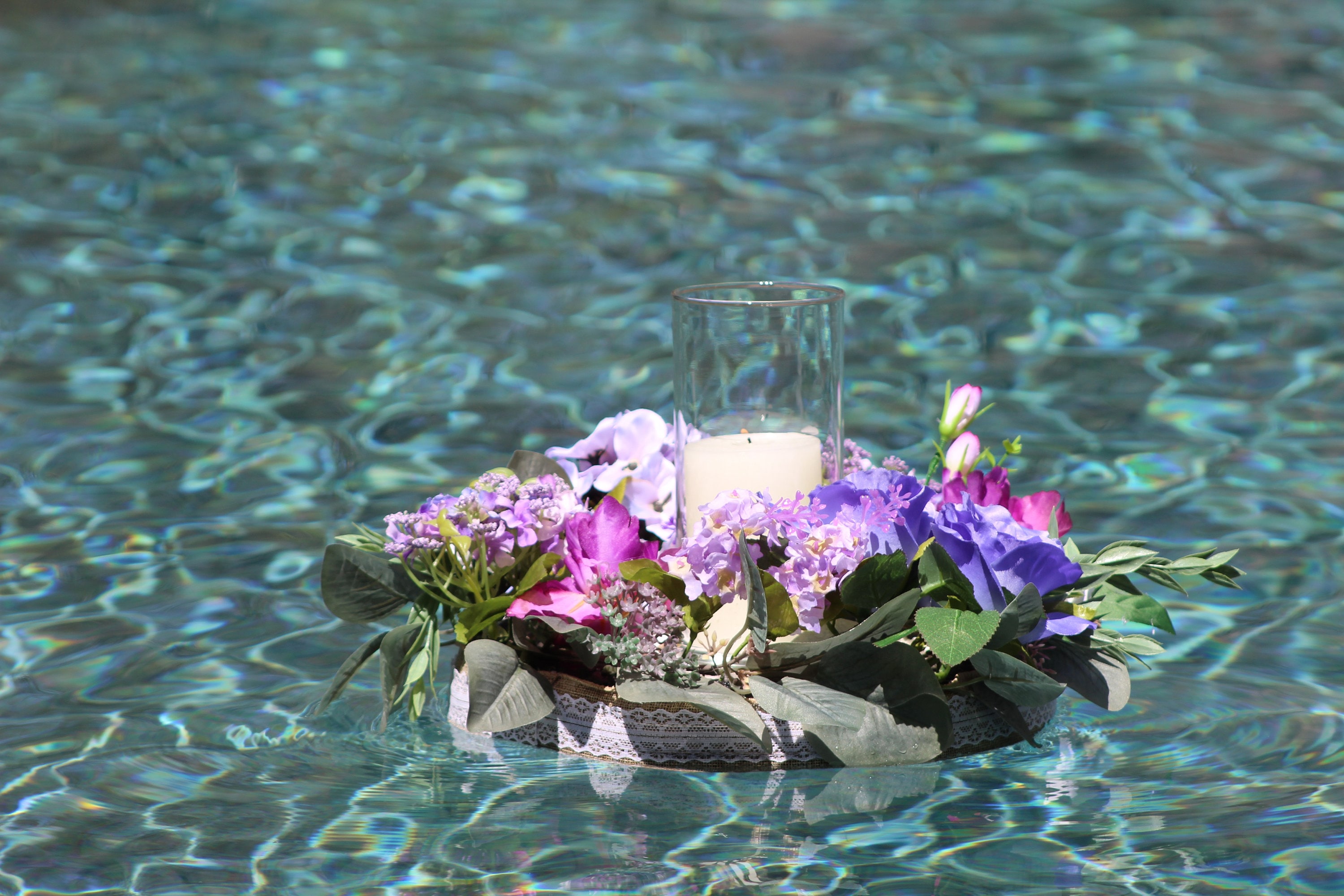 Floating Floral Pool Decor With Vase and Candle - Etsy