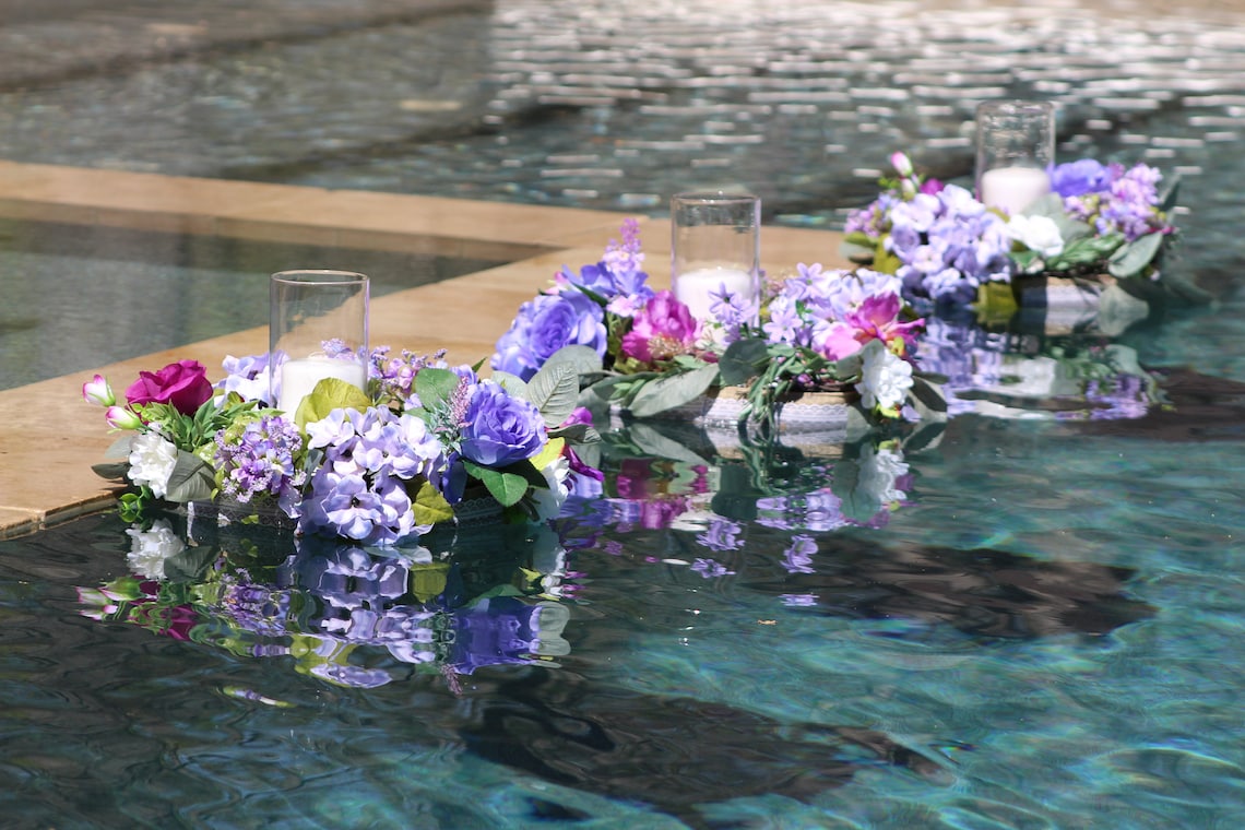 Floating Floral Pool Decor With Vase and Candle - Etsy