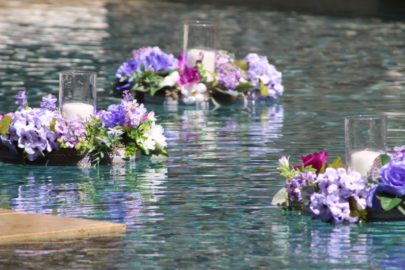 Floating Floral Pool Decor With Vase and Candle - Etsy
