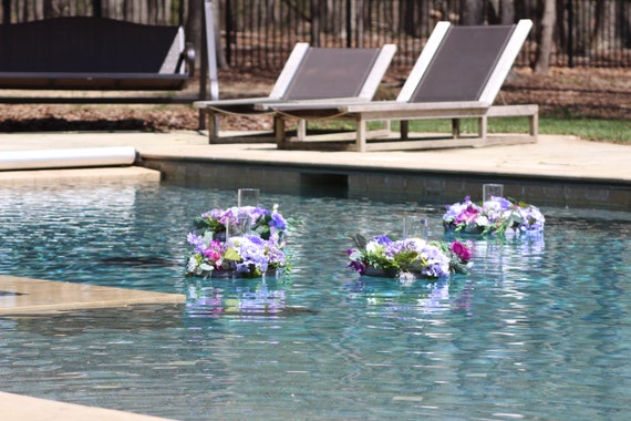 Floating Floral Pool Decor with vase and candle | Etsy