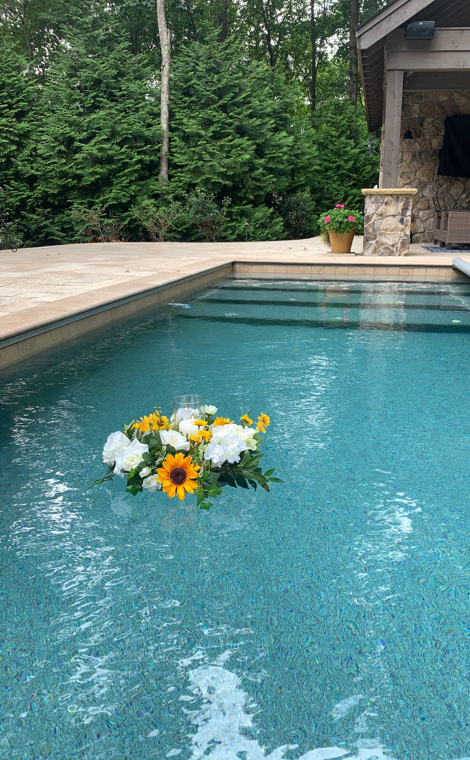 Floating Floral Pool Decor With Vase and Candle - Etsy