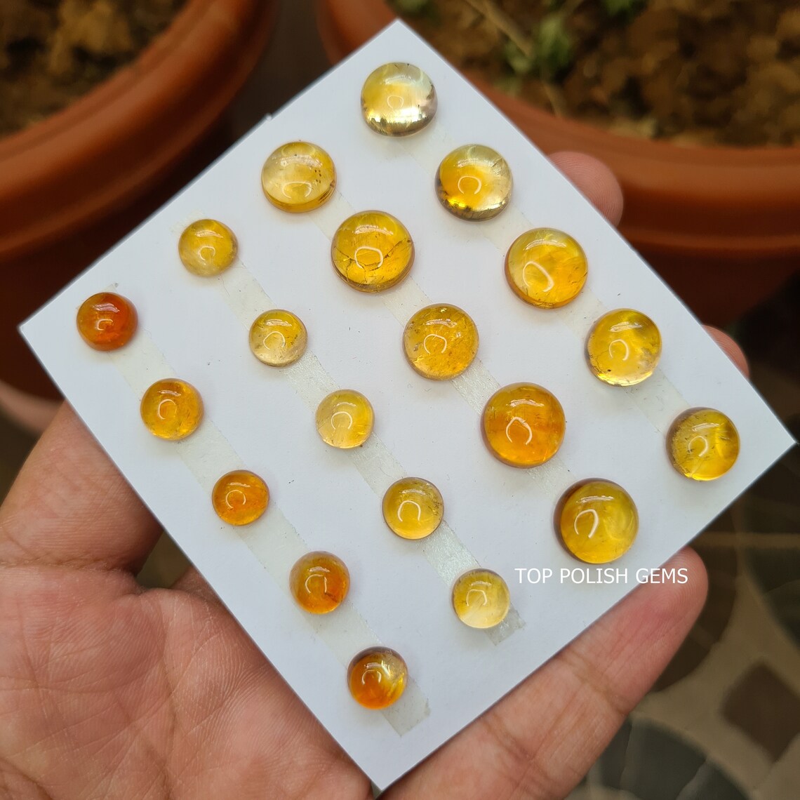 Pierre gemme cabochon jaune foncé naturel, taille de 20 pcs : forme ...
