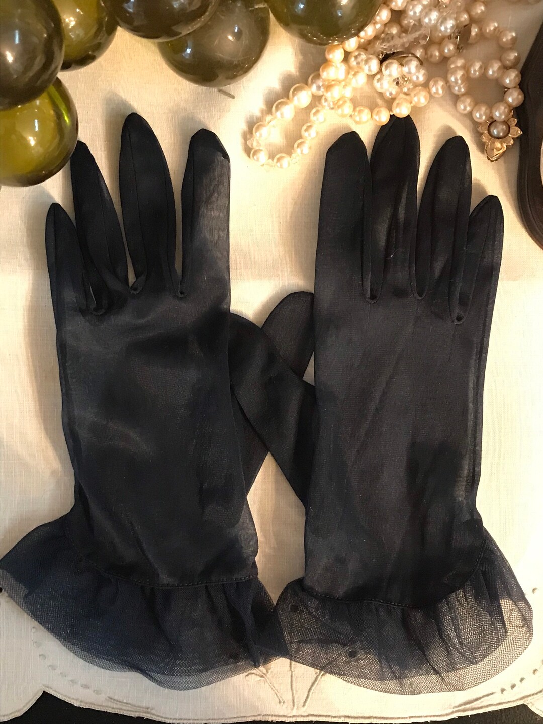 Vintage Navy Blue Sheer Tulle Gloves - Etsy