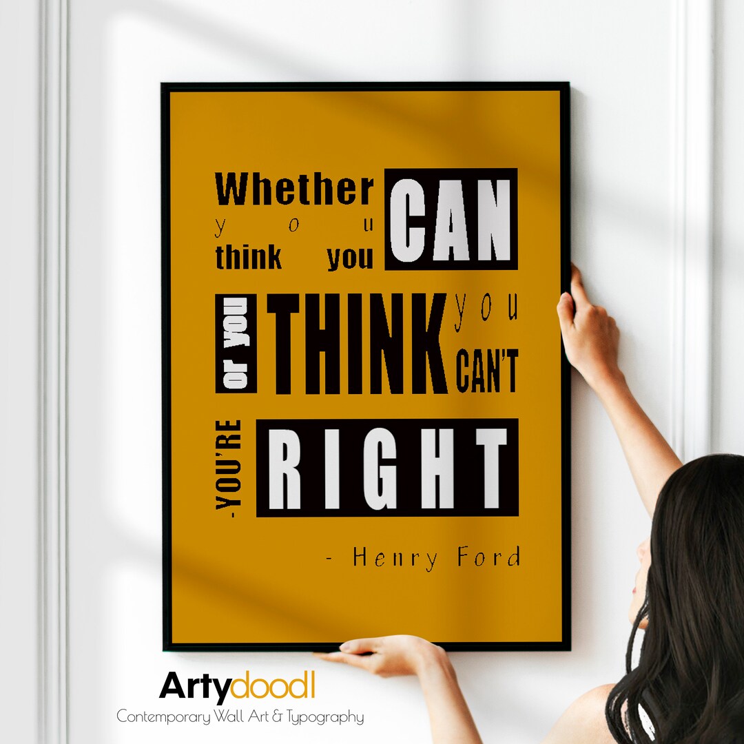 Yellow Henry Ford Quote Print, Typography Wall Decor, Yellow ...